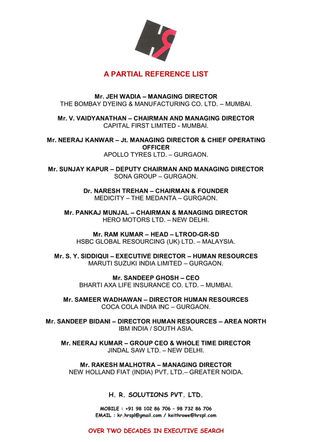 A Partial List of References - Corporate | PDF