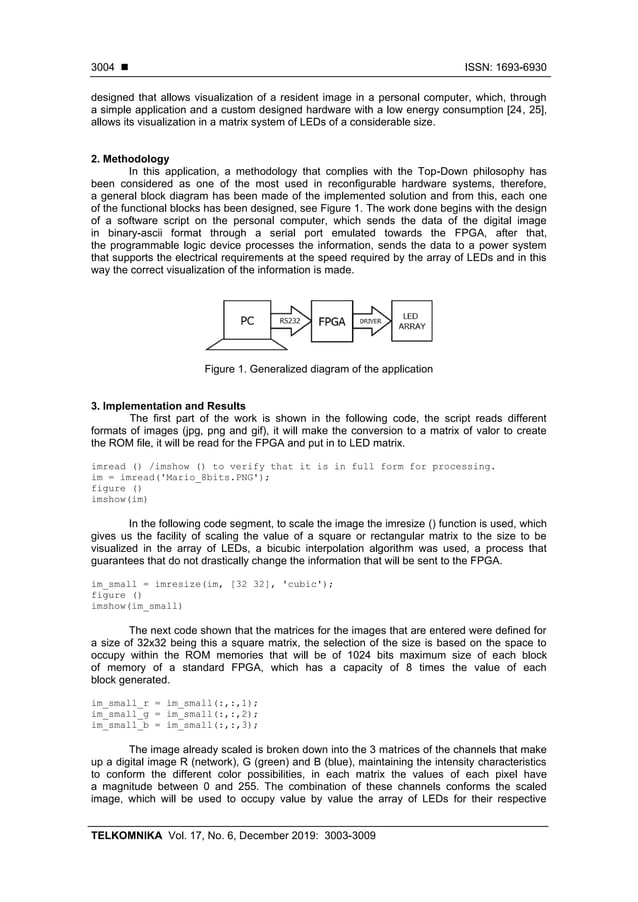 Transformation and dynamic visualization of images from computer through an FPGA in a matrix of LED