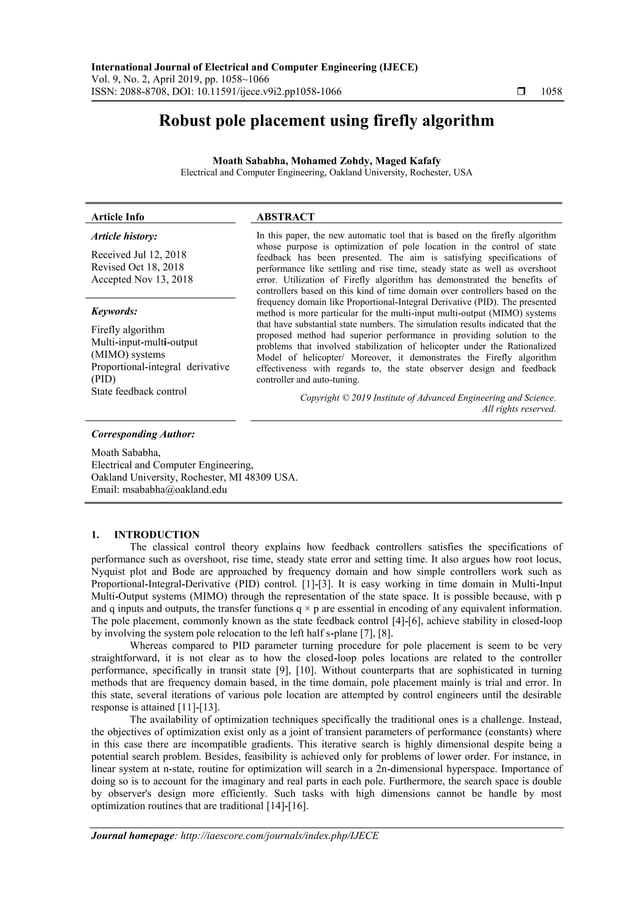 Robust pole placement using firefly algorithm | PDF