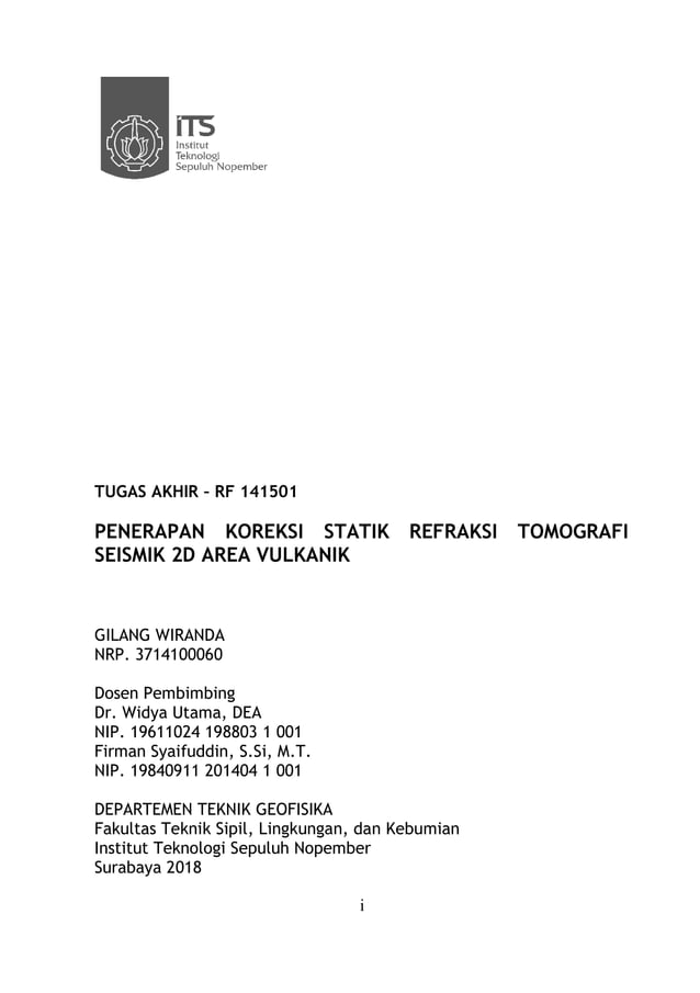 PENERAPAN KOREKSI STATIK REFRAKSI TOMOGRAFI SEISMIK 2D AREA VULKANIK ...