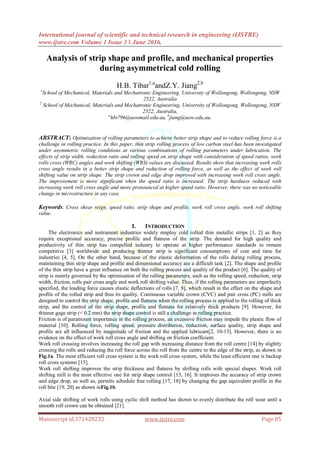 Analysis of strip shape and profile, and mechanical properties during ...