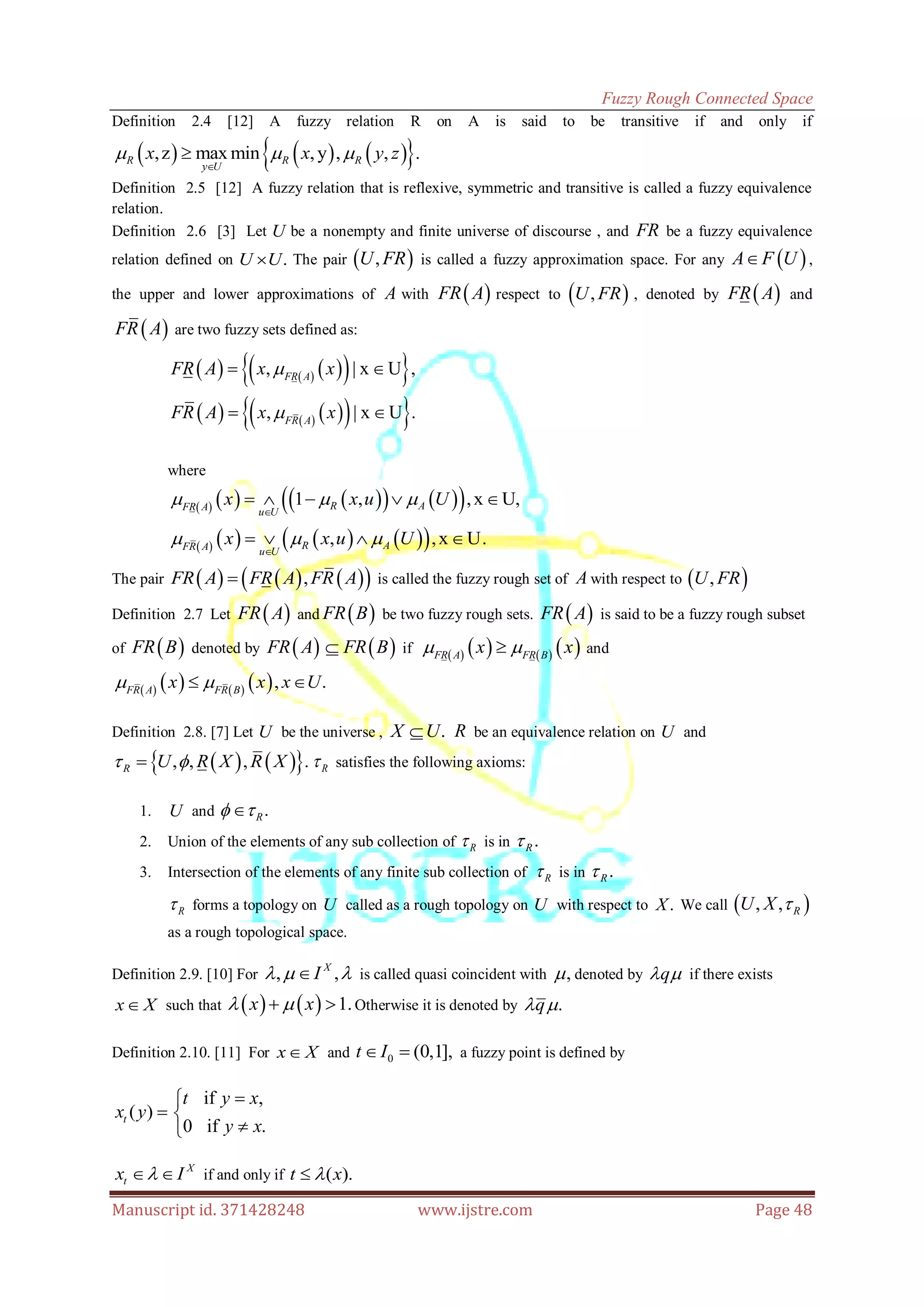 FUZZY ROUGH CONNECTED SPACES | PDF