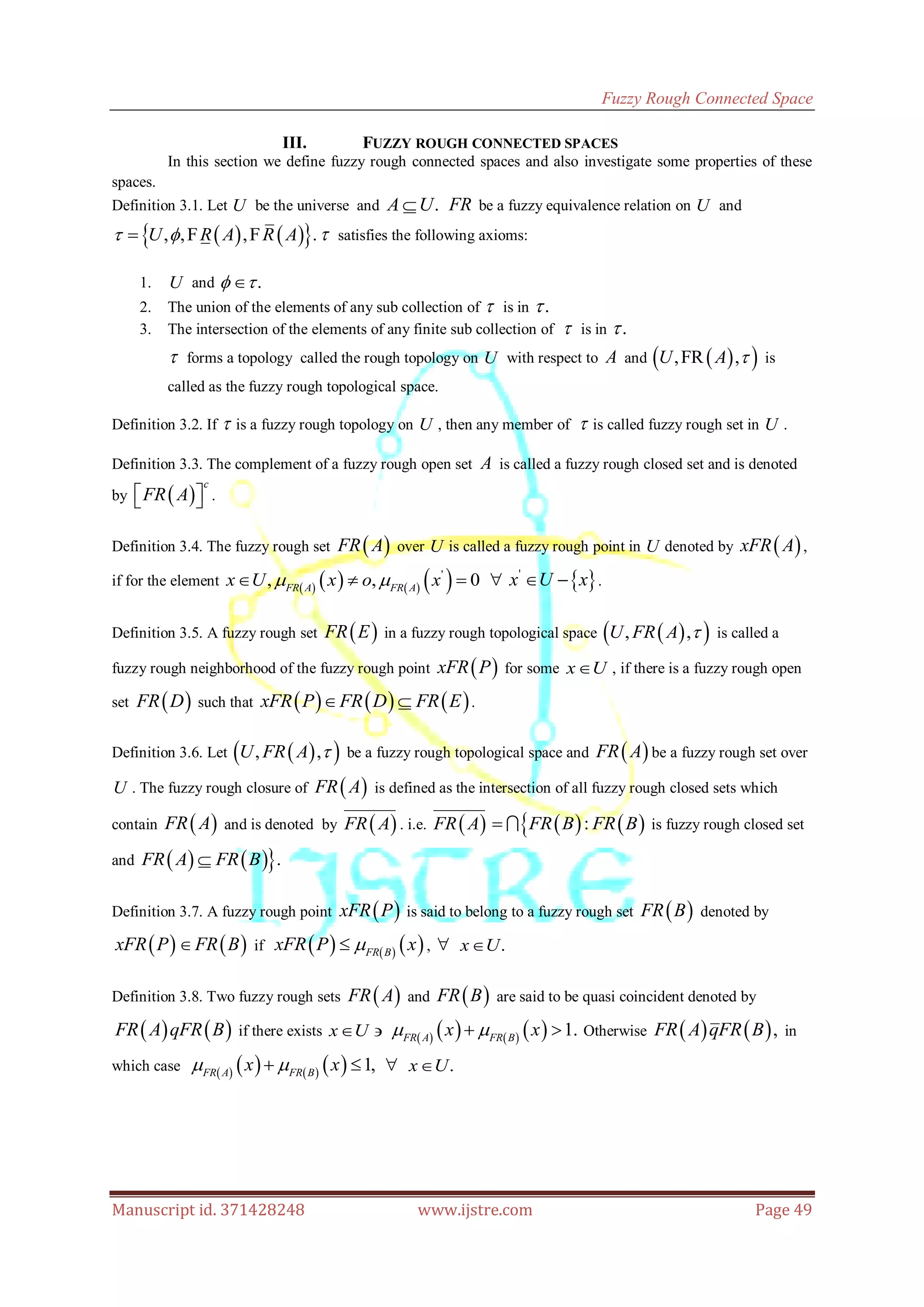 FUZZY ROUGH CONNECTED SPACES | PDF