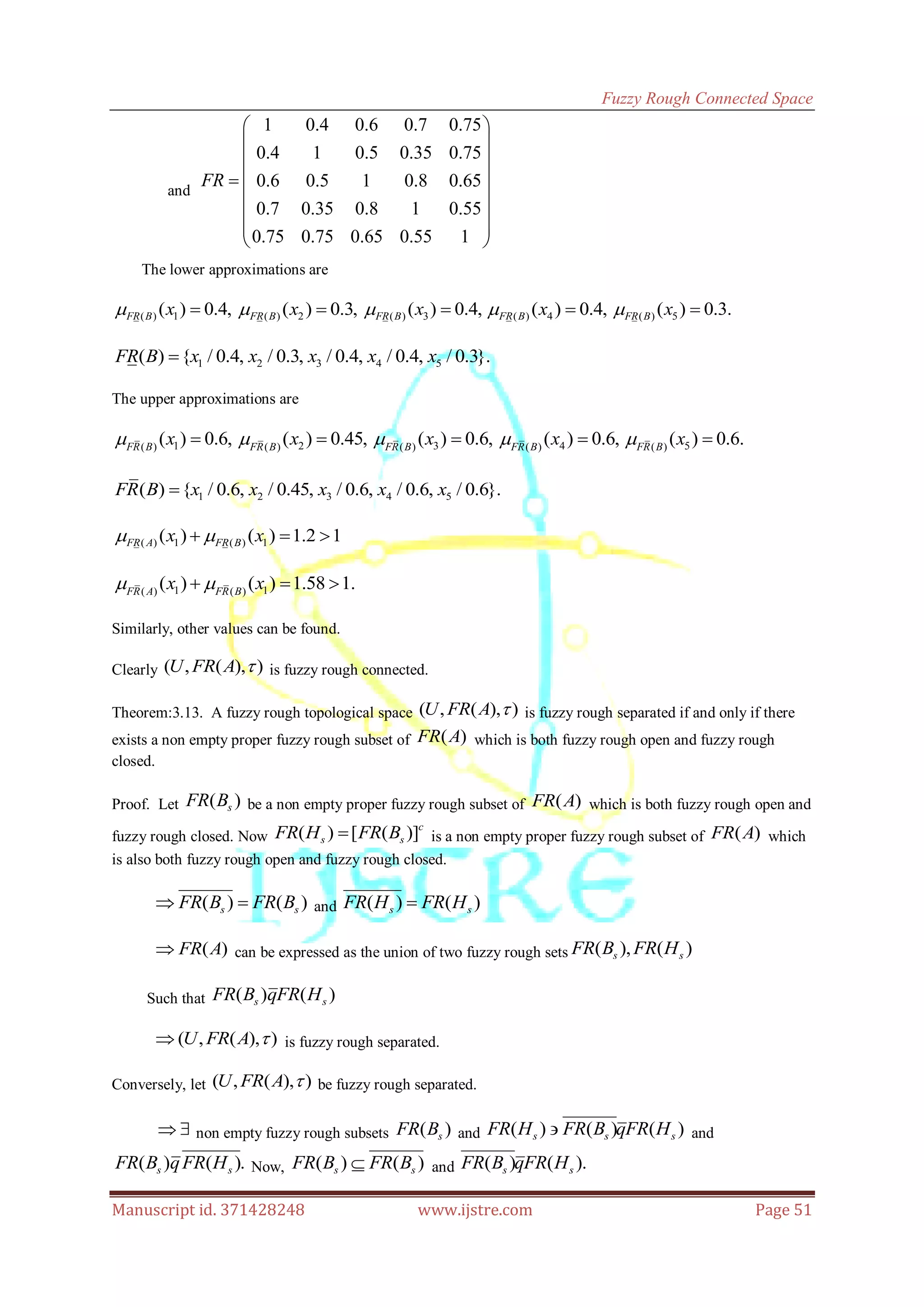 FUZZY ROUGH CONNECTED SPACES | PDF