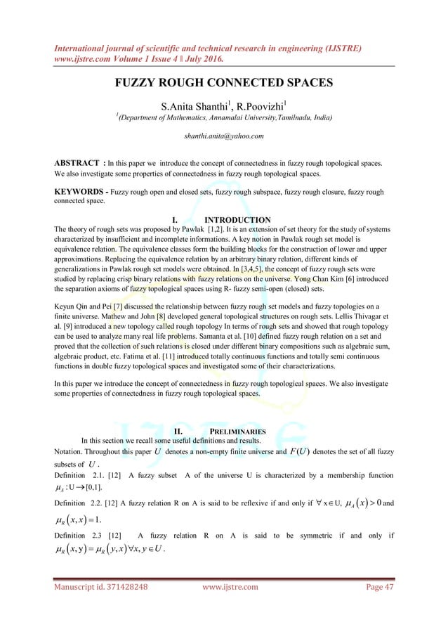 FUZZY ROUGH CONNECTED SPACES | PDF