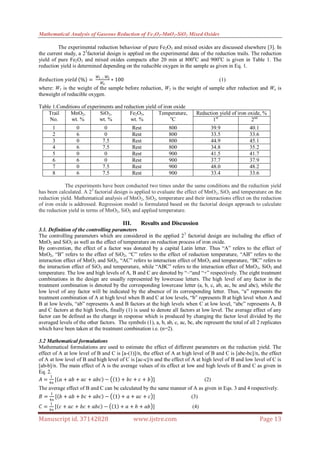 Mathematical Analysis of Gaseous Reduction of Fe2O3-MnO2- SiO2Mixed ...