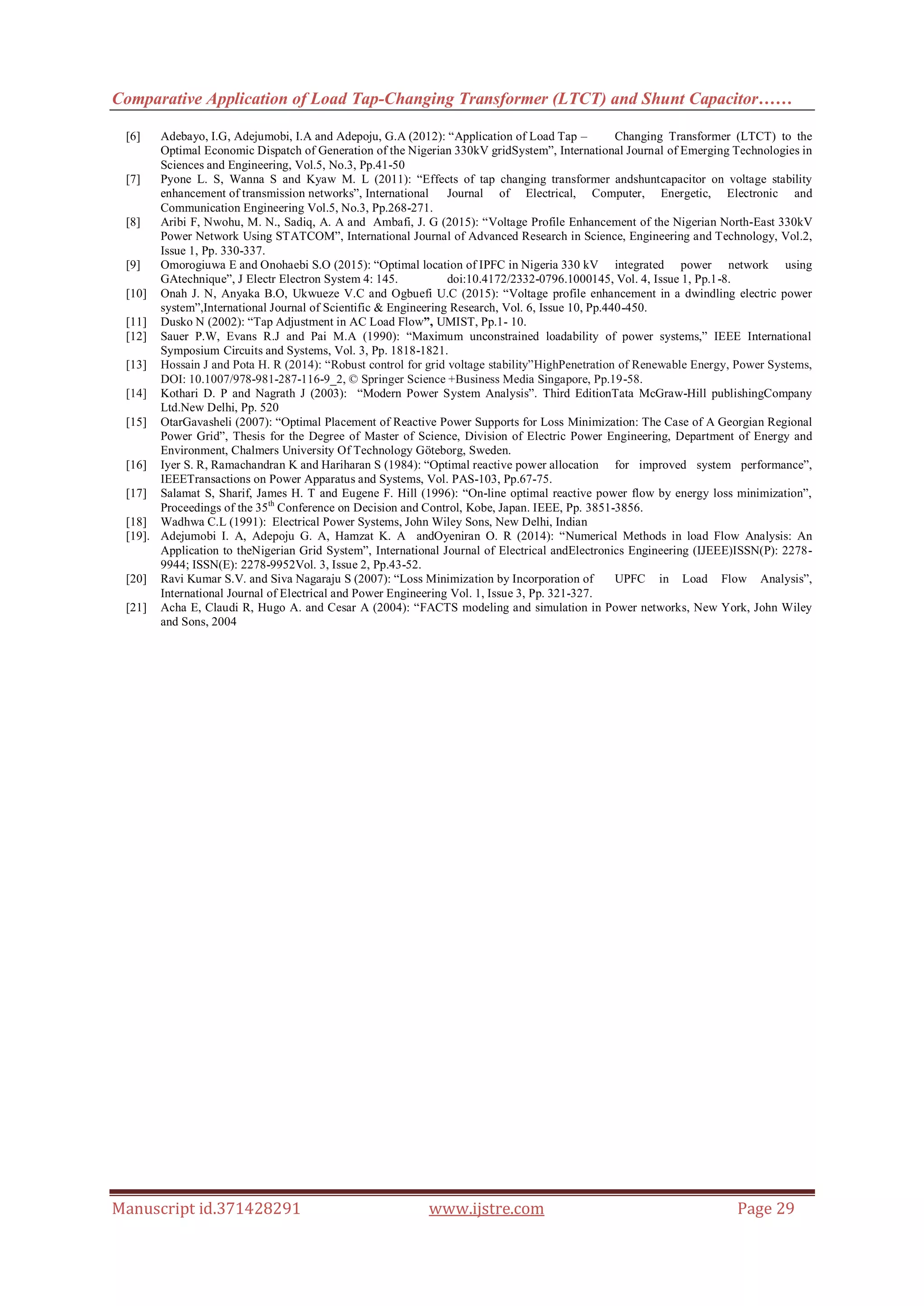 Comparative Application of Load Tap-Changing Transformer (LTCT) and Shunt Capacitor for Voltage ...