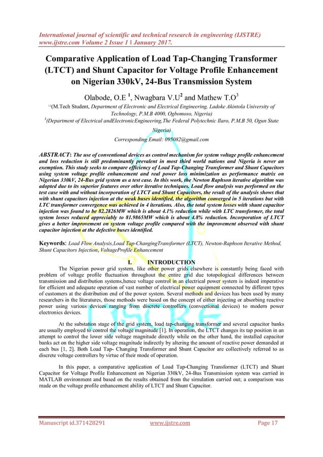 Comparative Application of Load Tap-Changing Transformer (LTCT) and Shunt Capacitor for Voltage ...