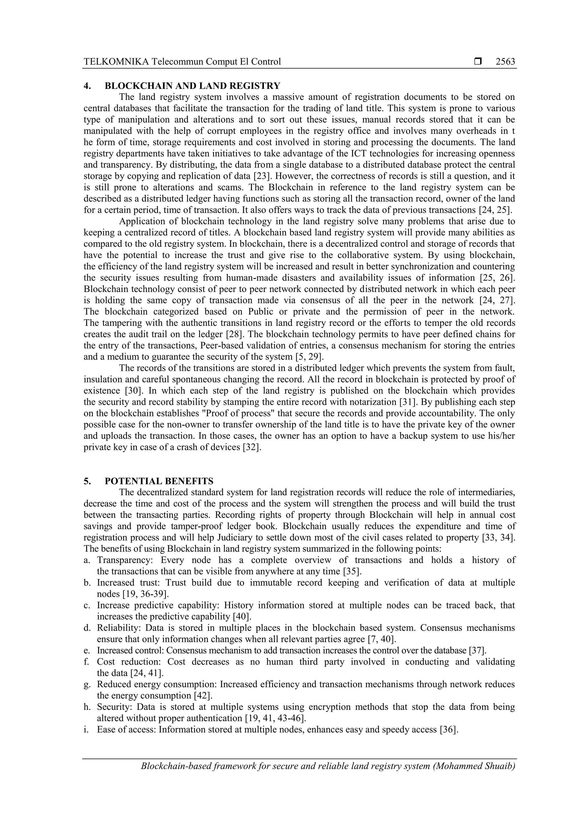 Blockchain-based framework for secure and reliable land registry system | PDF
