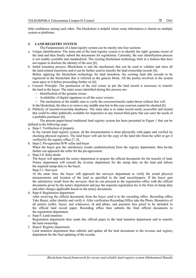 Blockchain-based framework for secure and reliable land registry system | PDF | Databases ...