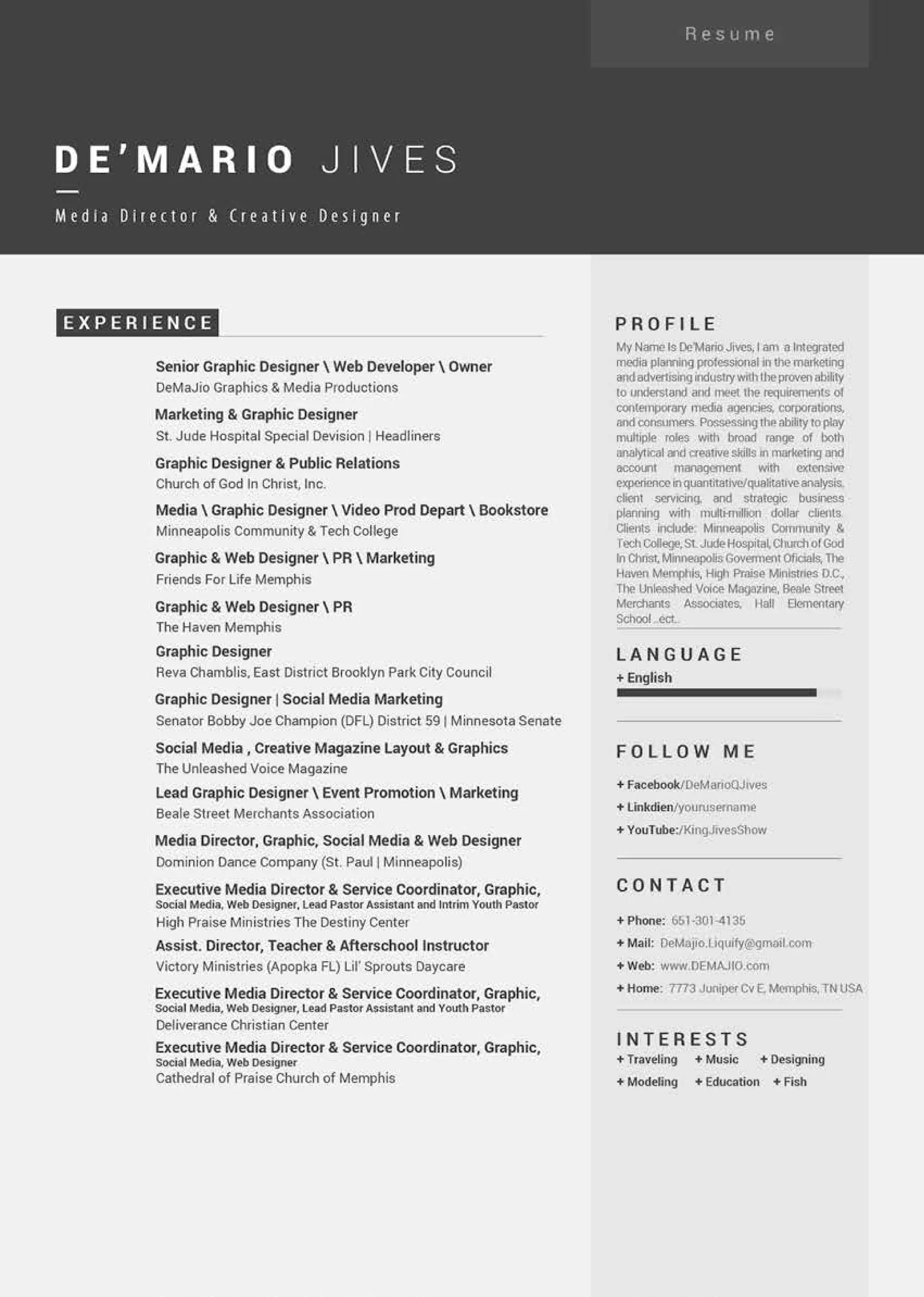 DeMario Jives Resume Portfolio Layout | PDF