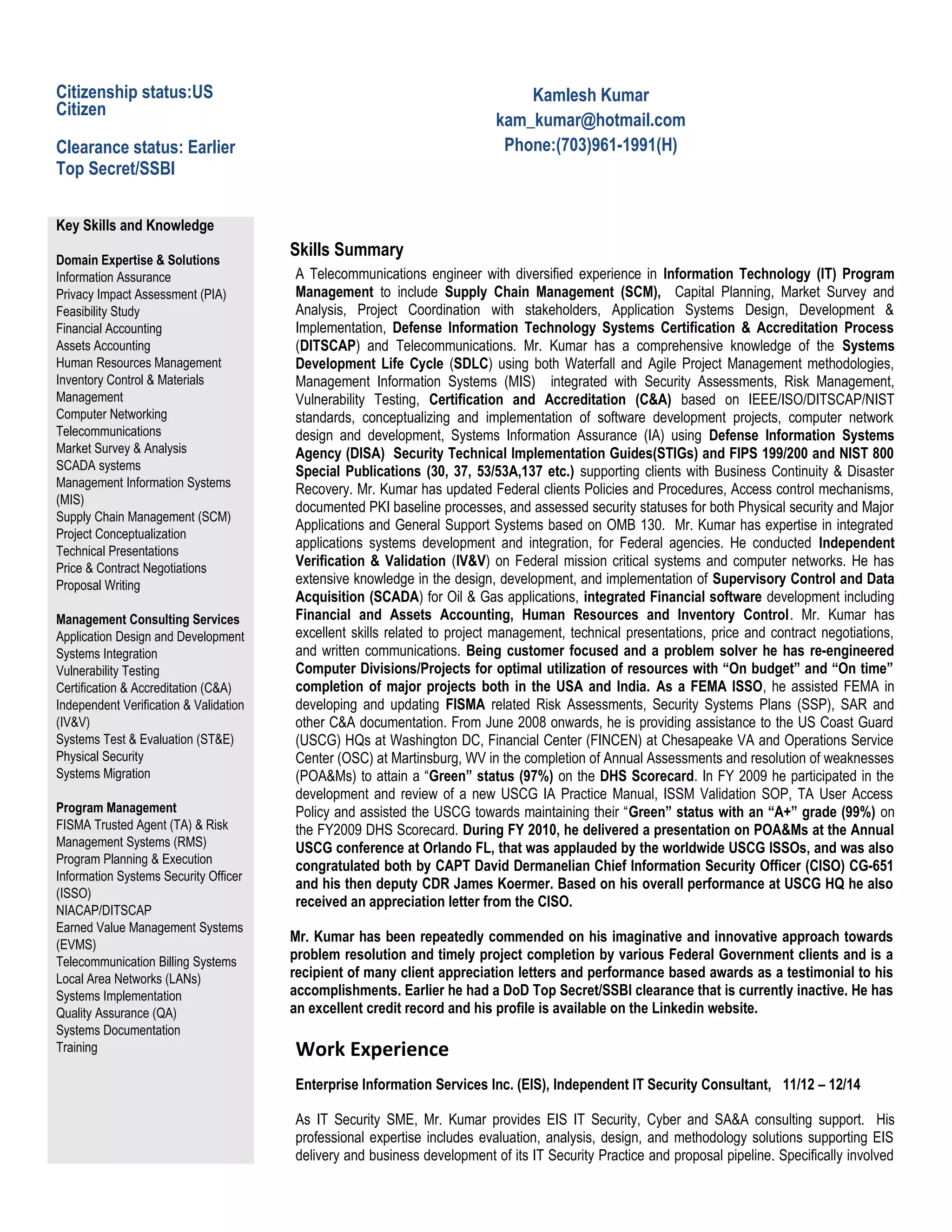 Kamlesh Kumar Resume 2015 | DOC