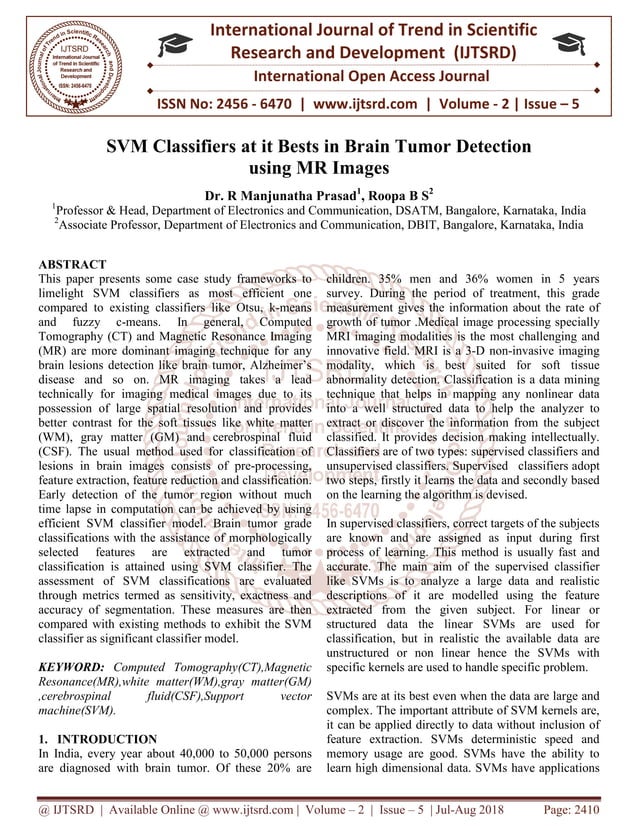 Svm Classifiers At It Bests In Brain Tumor Detection Using Mr Images