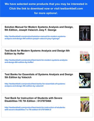 Solution Manual for Modern Systems Analysis and Design, 7/E 7th Edition Jeffrey A. Hoffer, Joey ...