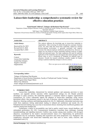 Laissez-faire leadership: a comprehensive systematic review for ...