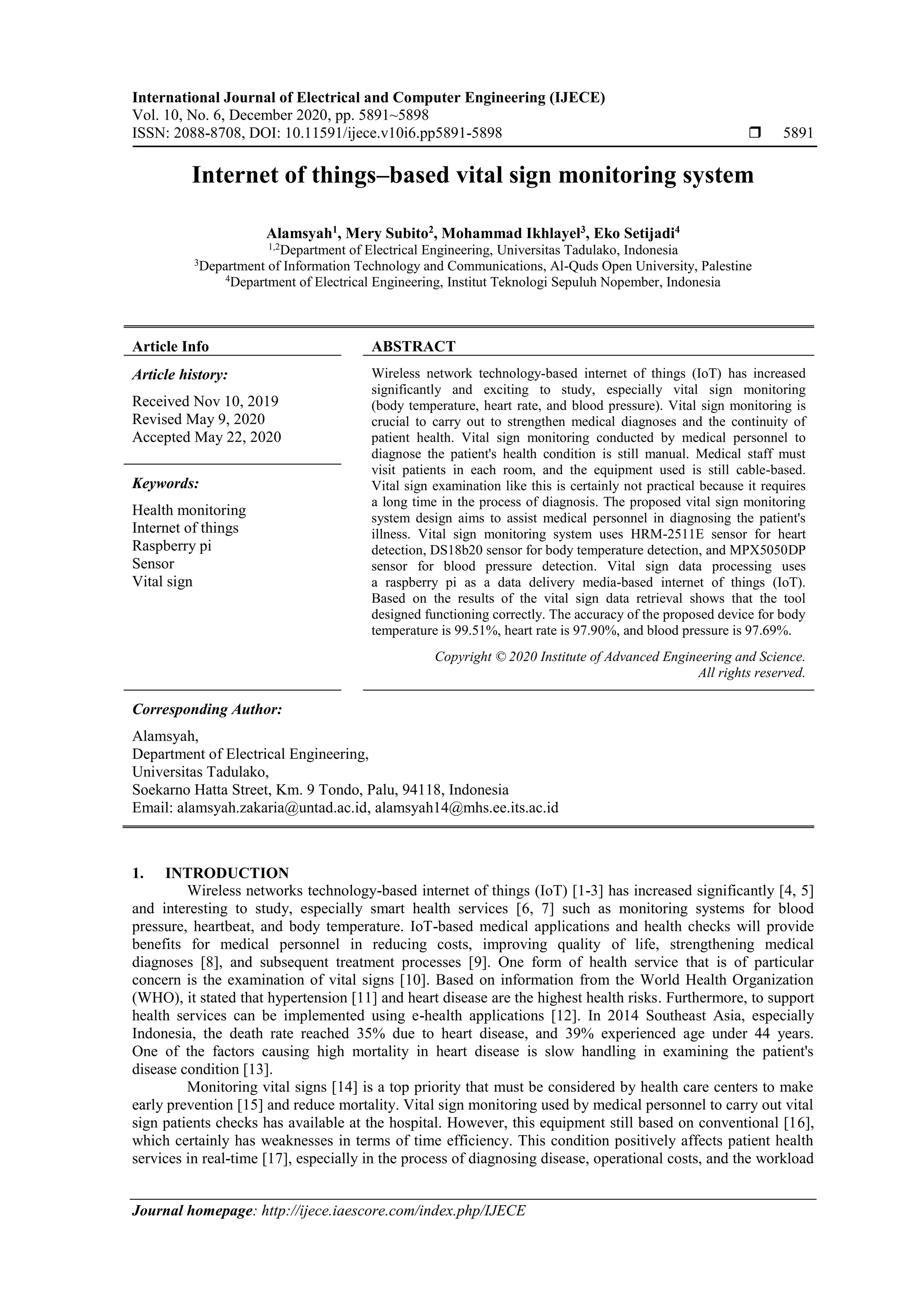 Internet of things–based vital sign monitoring system | PDF