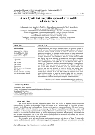 A new hybrid text encryption approach over mobile ad hoc network | PDF