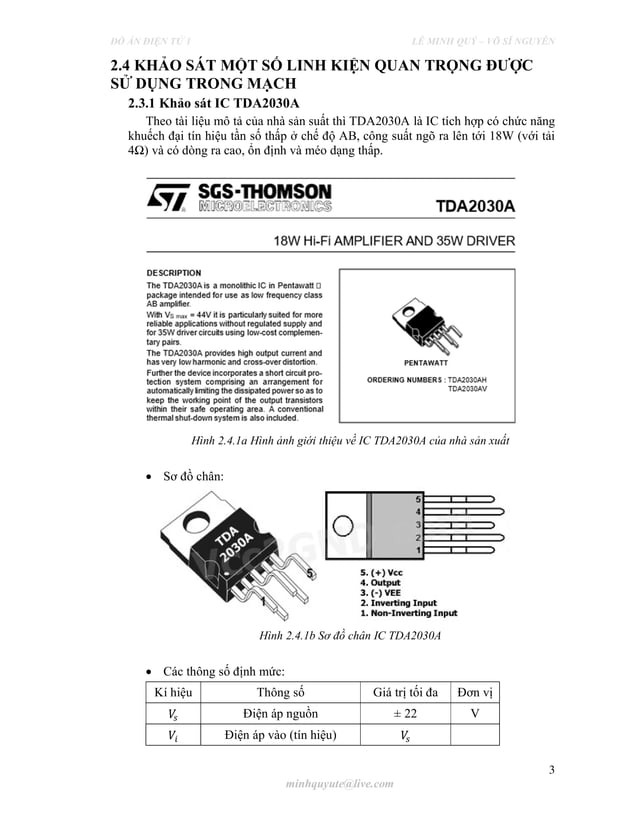 MẠCH KHUẾCH ĐẠI CÔNG SUẤT ÂM THANH TDA2030A File Word (Kèm File PROTEUS) | PDF