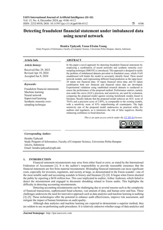 Detecting fraudulent financial statement under imbalanced data using neural network | PDF