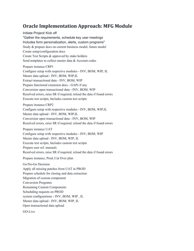 Oracle Implementation Approach | PDF