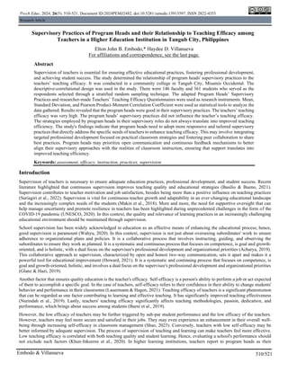 Supervisory Practices of Program Heads and their Relationship to Teaching Efficacy among ...