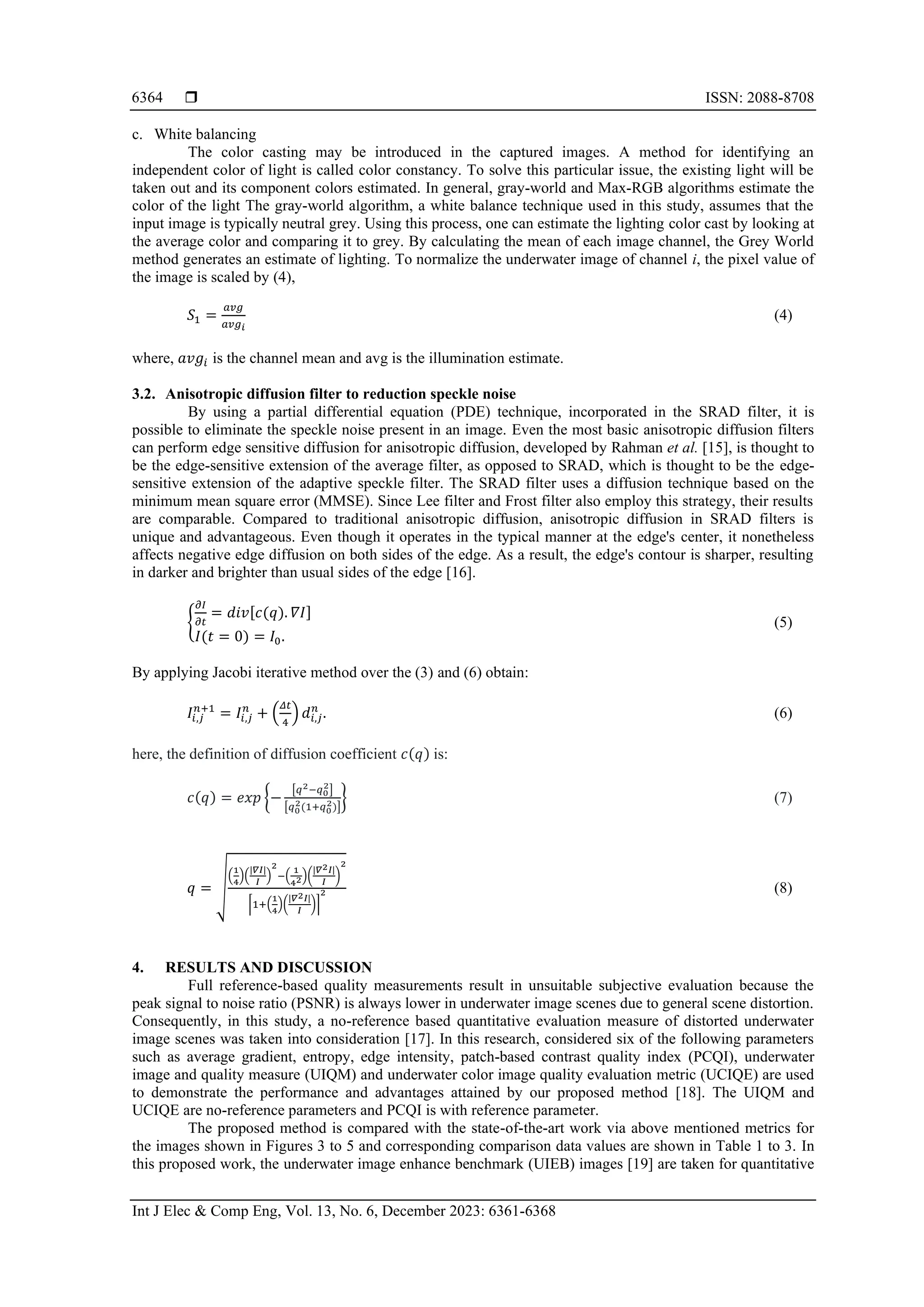 An underwater image enhancement by reducing speckle noise using ...