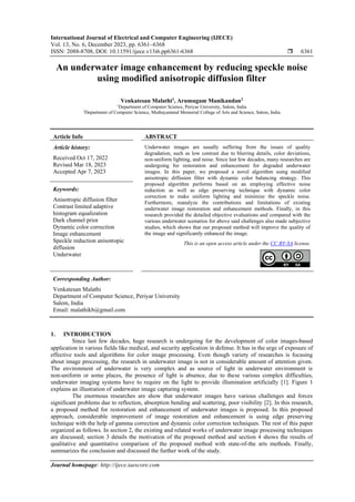 An underwater image enhancement by reducing speckle noise using modified anisotropic diffusion ...