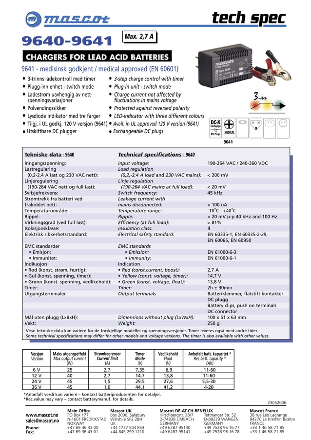 Mascot 9640-9641 Charger Datenblatt Datasheed | PDF