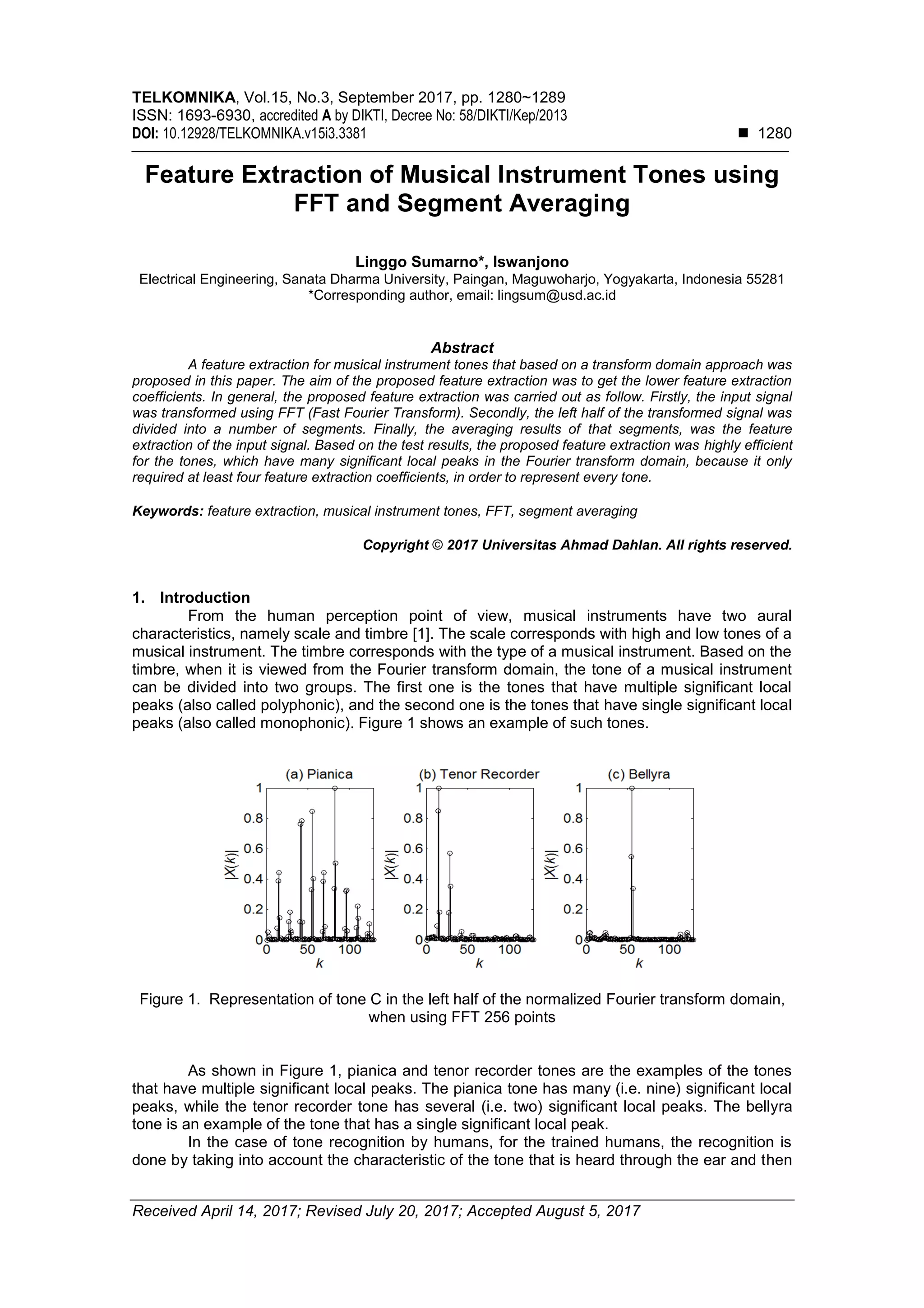 Feature Extraction of Musical Instrument Tones using FFT and Segment ...