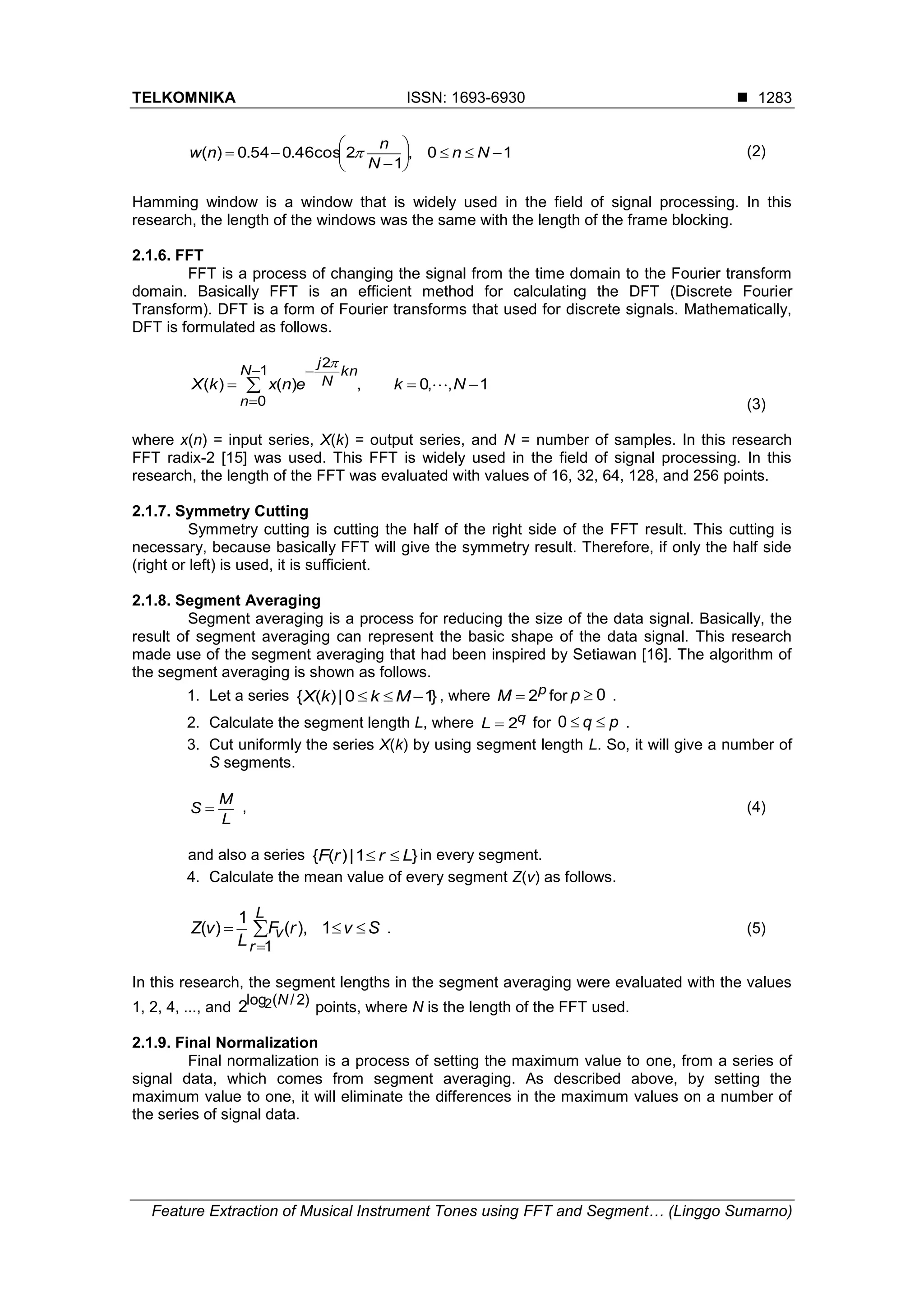 Feature Extraction of Musical Instrument Tones using FFT and Segment Averaging | PDF