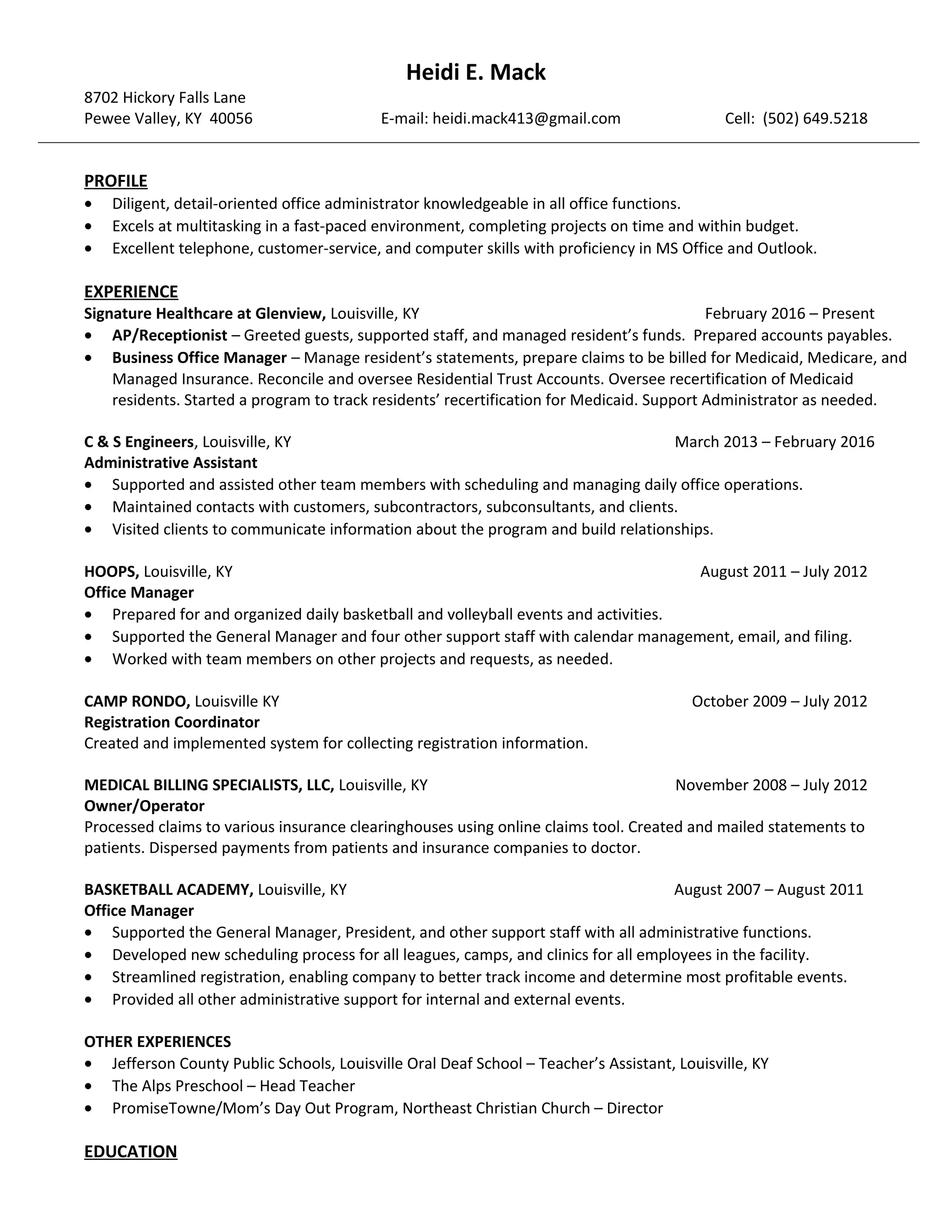 Heidi Mack Resume_2016-10 | DOC | Healthcare Industry | Industries