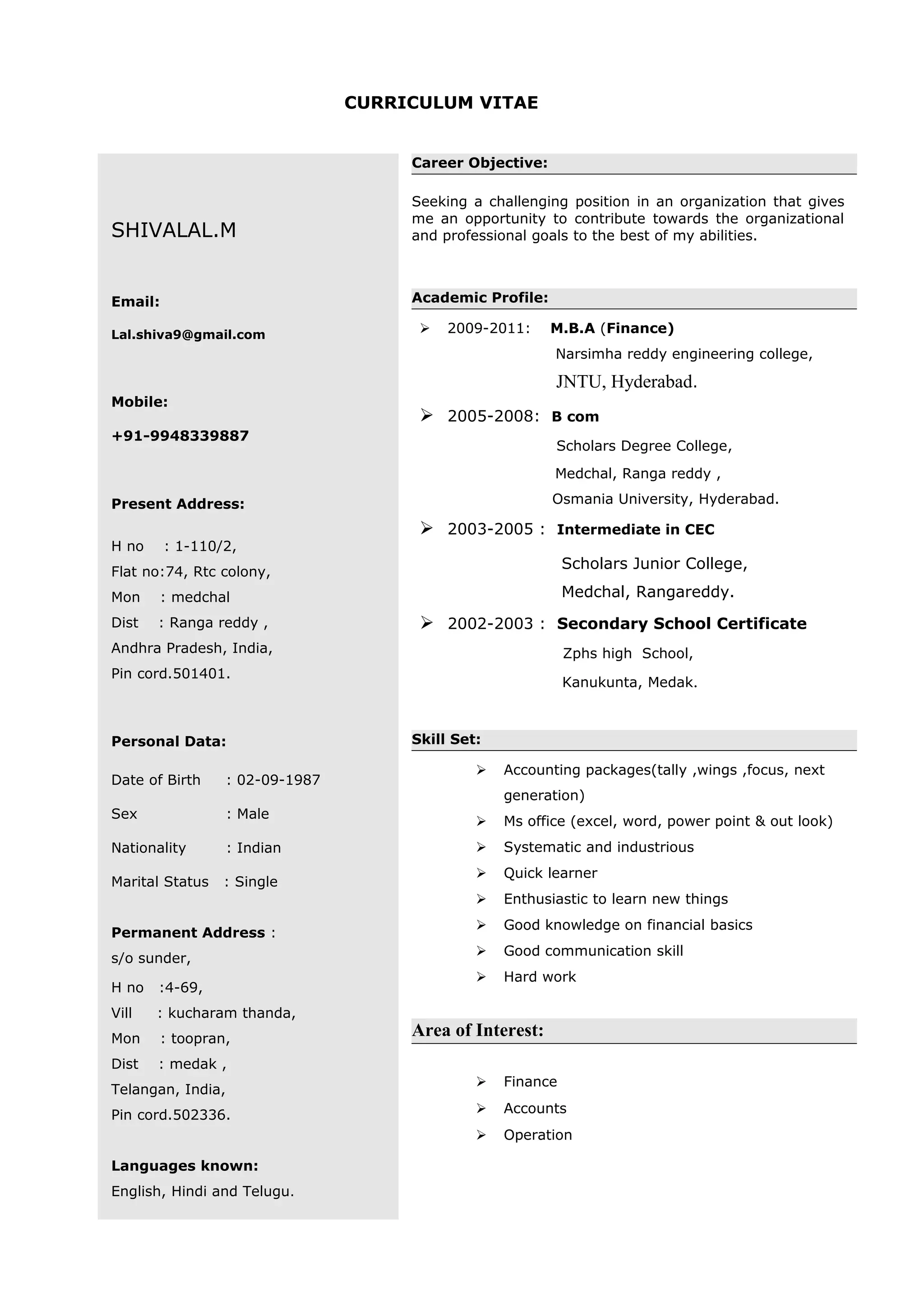 resume shivalal 9948339887 (1) (1) | DOC