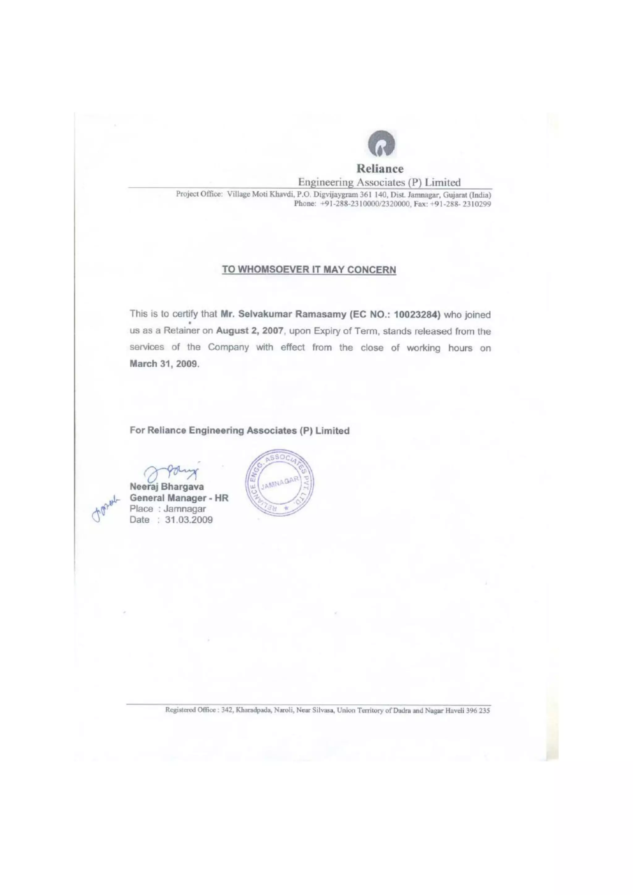 Experience Cert_ of M_R_Selvakumar REAL | PDF