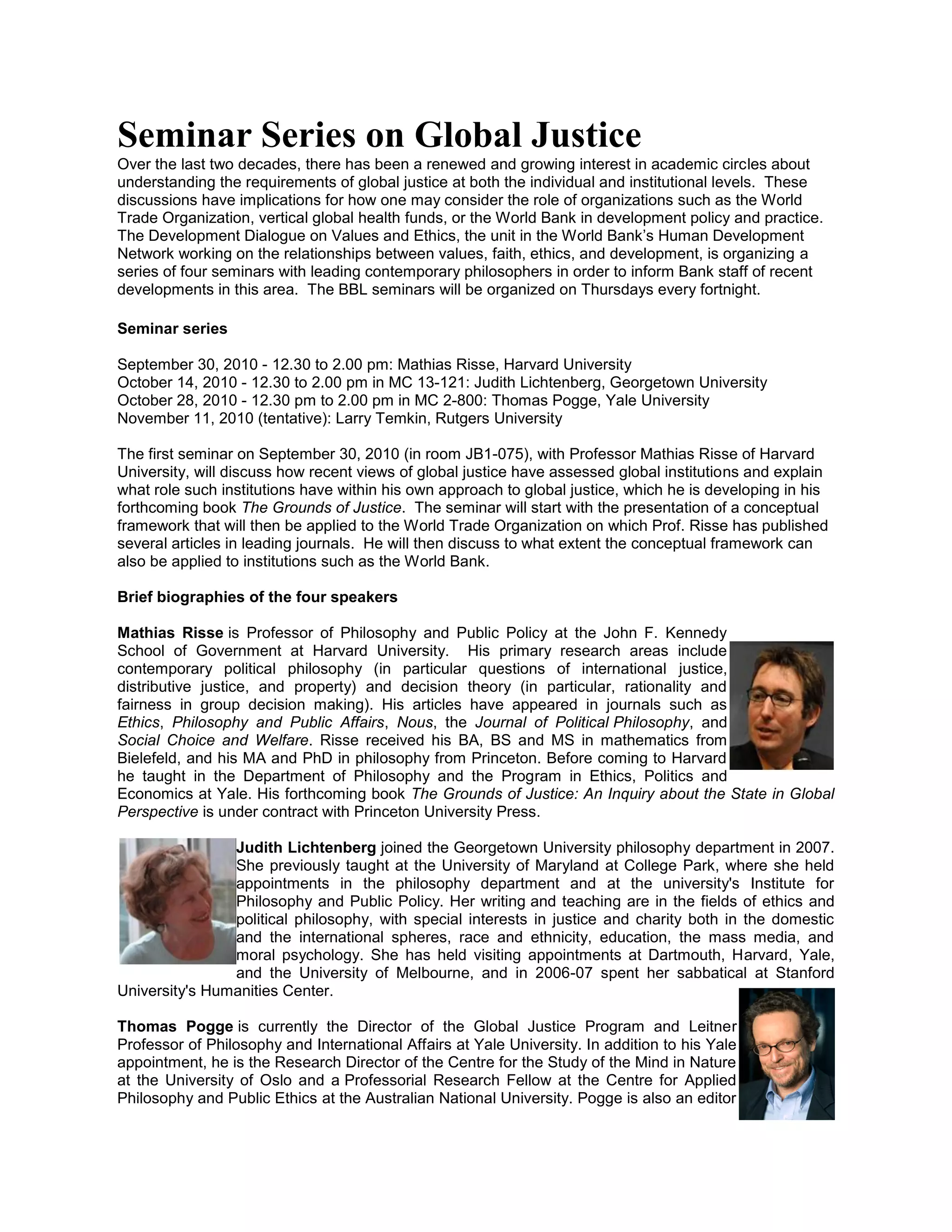 Seminar Series on Global Justice | PDF | Business | Business and Finance