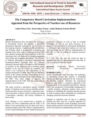 The Competency Based Curriculum Implementation: Appraisal from the Perspective of Teachers use ...