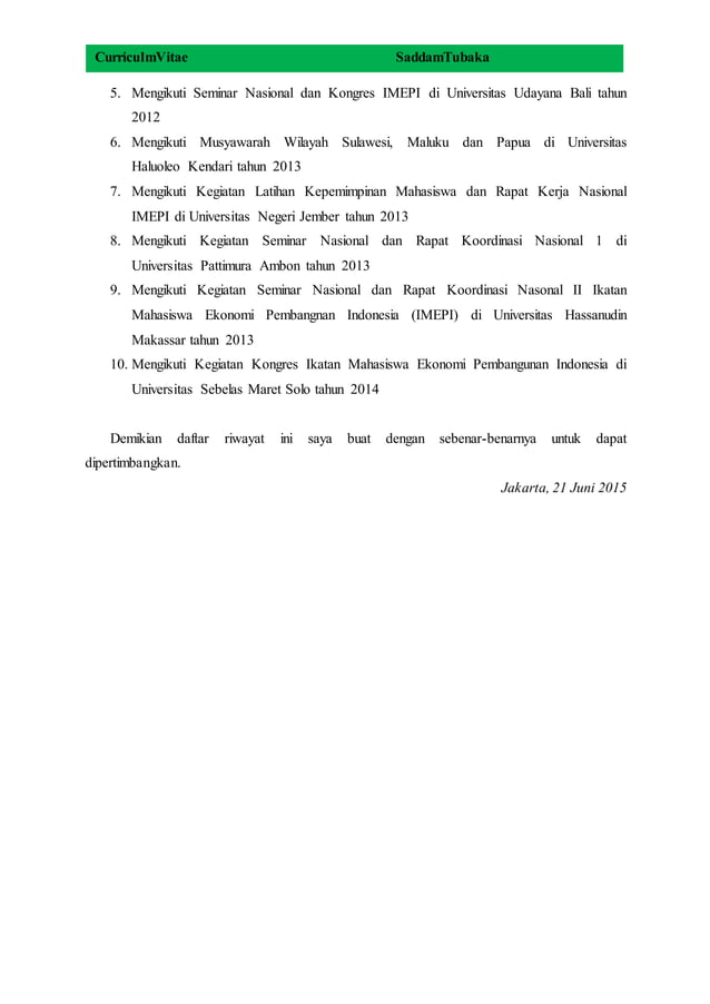 daftar riwayat hidup saddam tubaka | DOCX