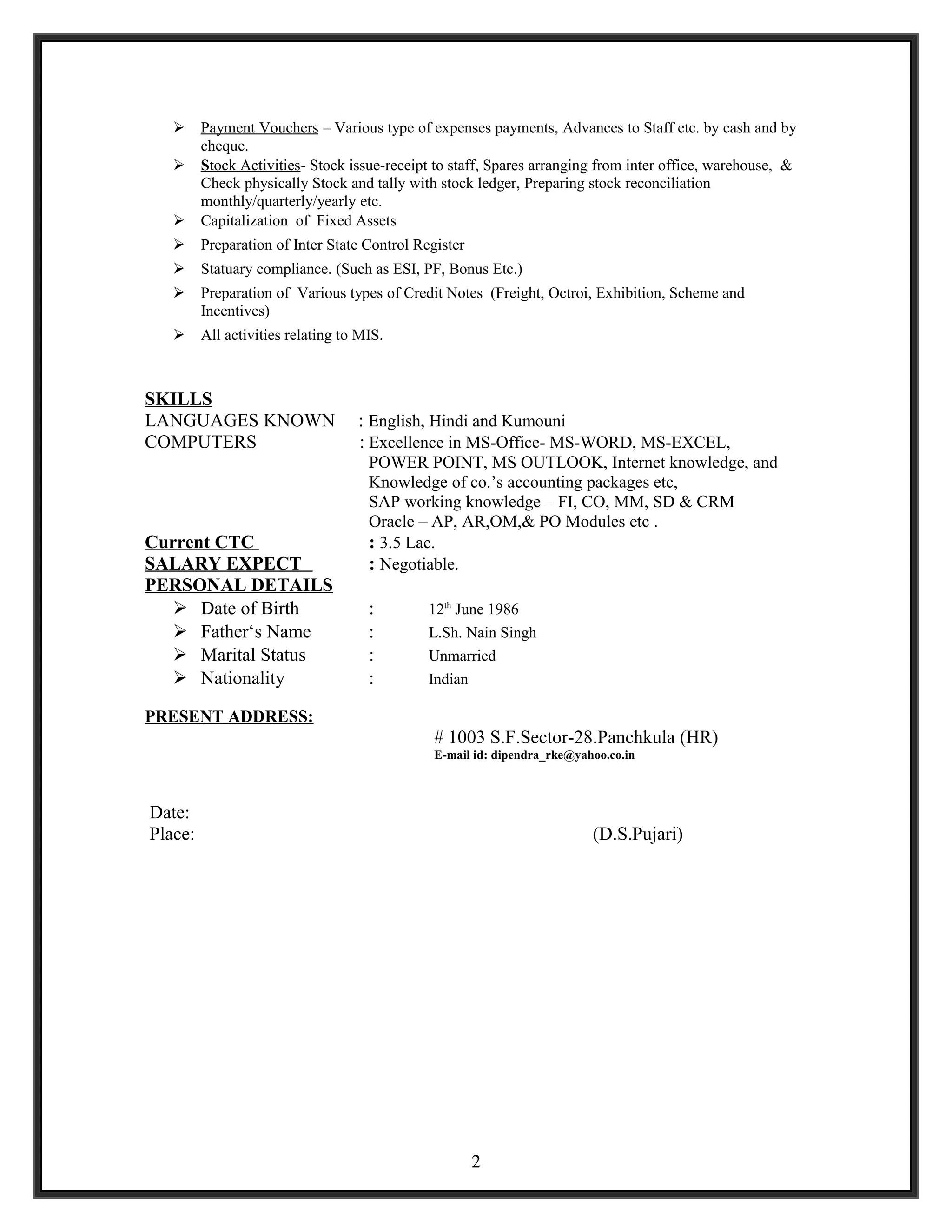 Resume | DOC | Business Accounting & Finance | Business