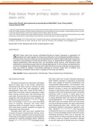 pulp tissue from primary teeth: a new source of stem cells | PDF