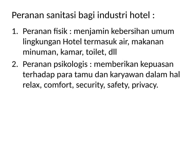 Penerapan Sanitasi dan Higienis di Hotel | PPTX
