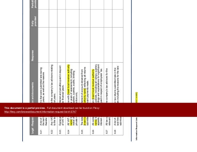 Information Request List (IRL)