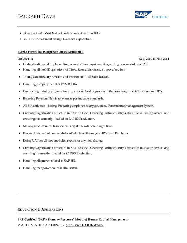Resume S.Dave2 | PDF | Human Resources | Business