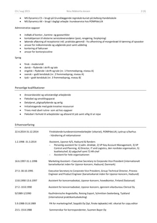 CV Nina Mäkivirta august 2015 DK | PDF