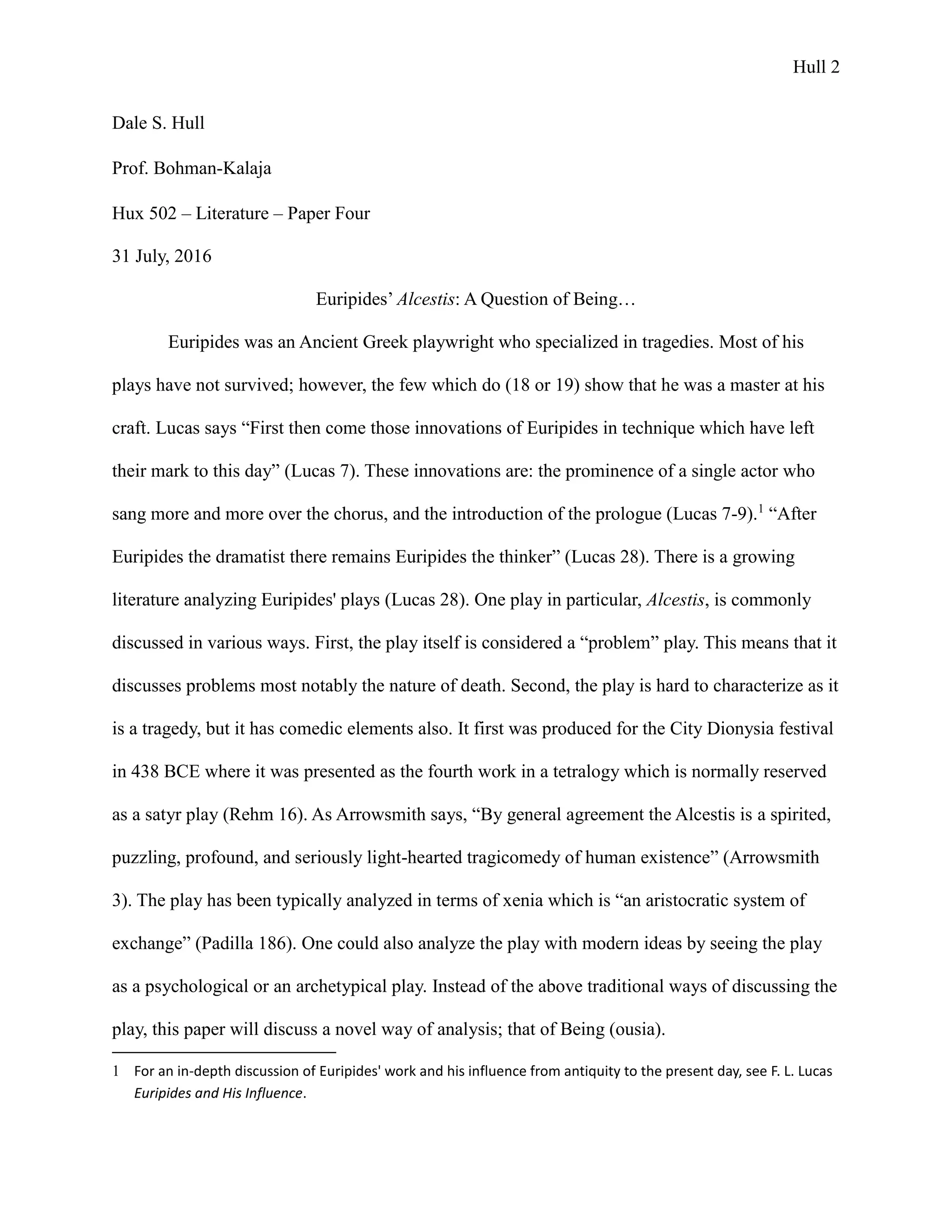 Euripides Alcestis A Question of Being | PDF