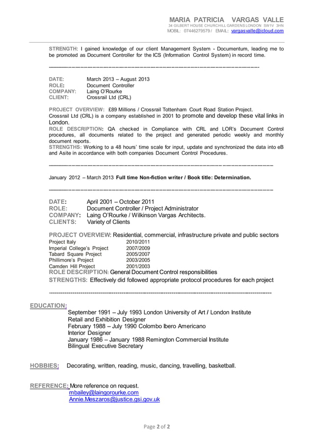 CV - Nov - Document Controller - Maria Patricia Vargas Valle | DOCX