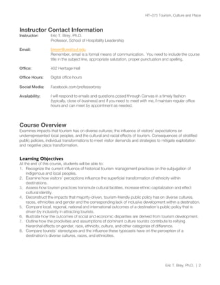 Tourism, Culture & Place - Syllabus | PDF