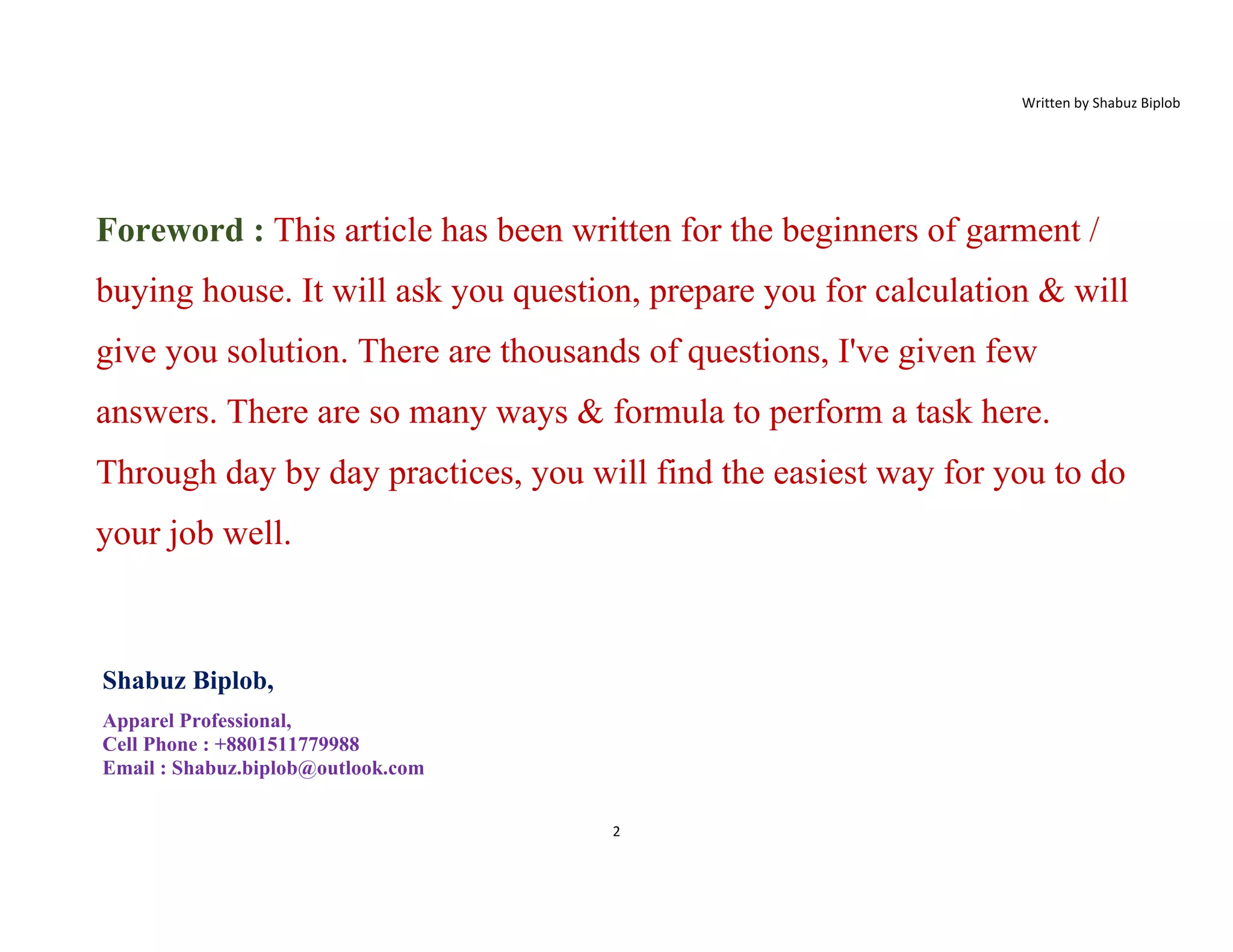 Major Formula on Garments for Beginners | PDF