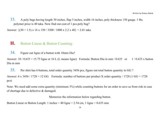 Major Formula on Garments for Beginners | PDF