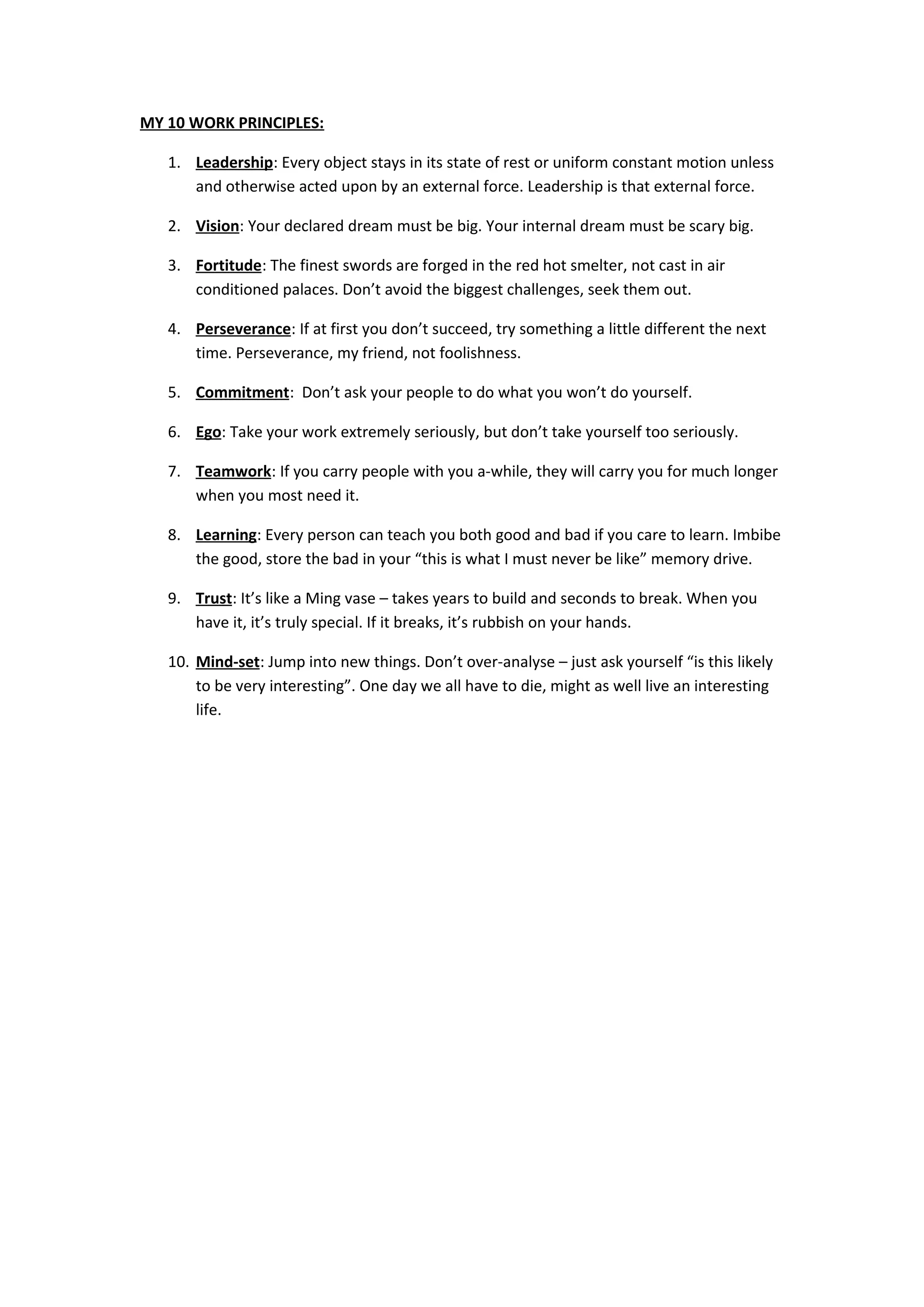 THE PRINCIPLES I LIVE BY | DOC | Career Advice | Careers