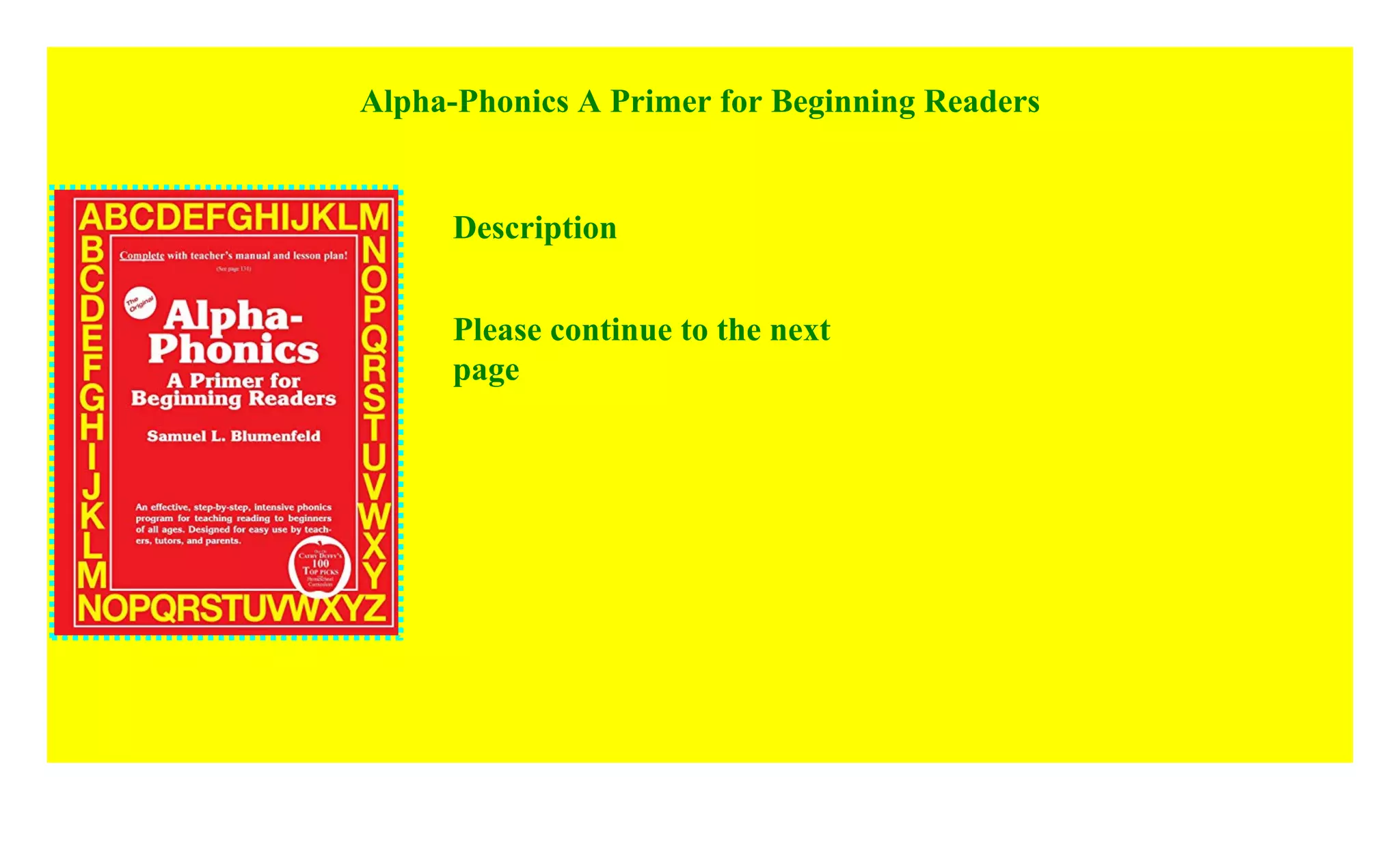 Alpha-Phonics A Primer for Beginning Readers ((P.D.F))^^@@ | PDF