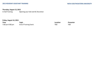 RA Training Schedule 2015 | PDF